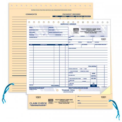Service Order Forms w/ Claim Check & ID Tag (2 Copy) - W2311 / 2311 / ...